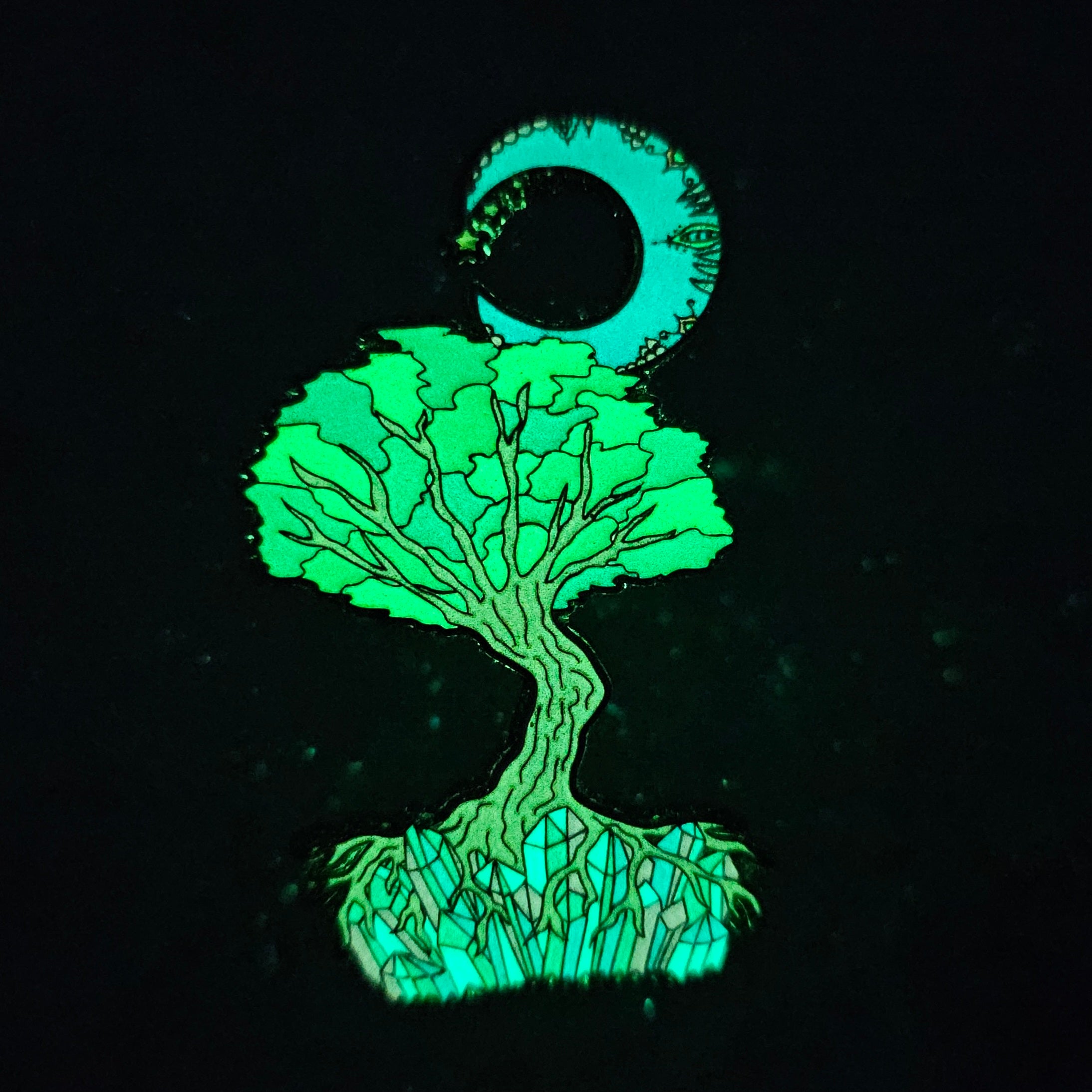 Lunar Bonsai Crystal Roots Moon Psychedelic Art Trippy Enamel Pins Hat ...