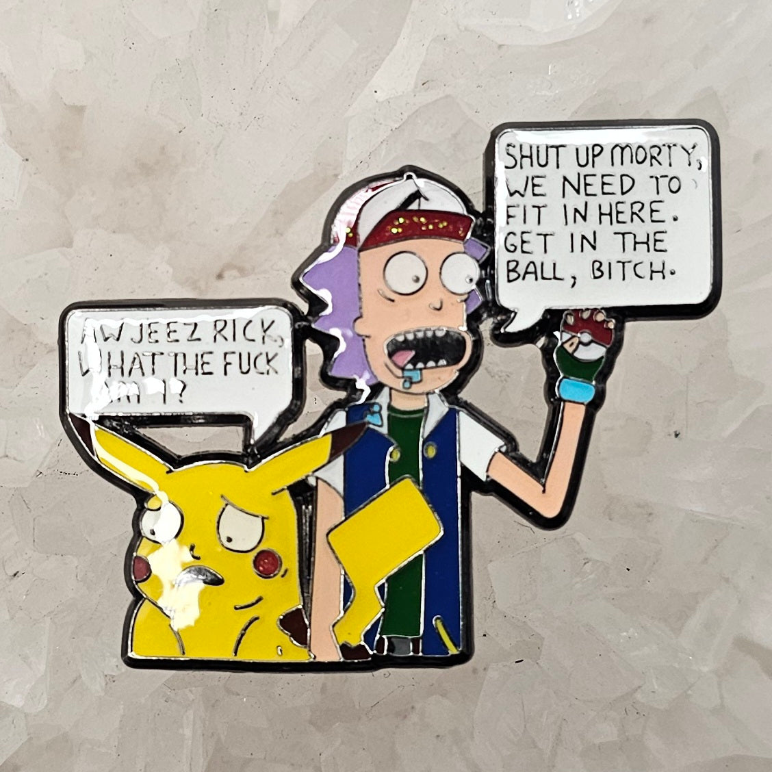 Poke-Dimension Ash Rick Pikachu Morty Mashup Glow Enamel Pin Hat Pin L ...