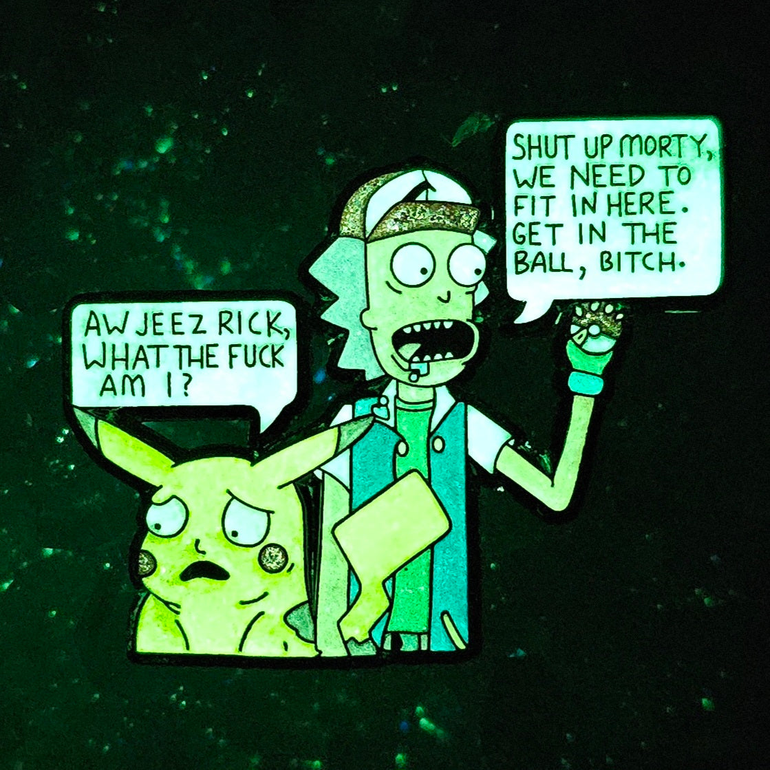 Poke-Dimension Ash Rick Pikachu Morty Mashup Glow Enamel Pin Hat Pin L ...