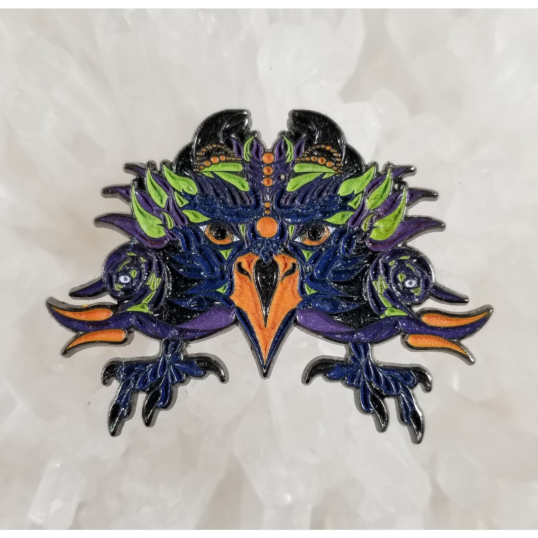 Sacred Raven Fractal Crow Bird Psychedelic Art Enamel Hat Pin ...